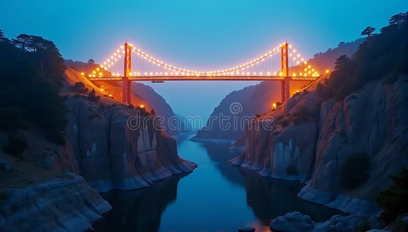 A Glowing Light Bridge Spanning Two Cliffs, Symbolizing Connection ...