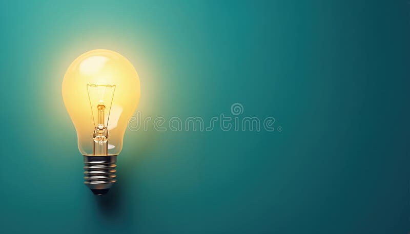 Glowing Light Bulb Against Solid Teal Background. Inspiration ...