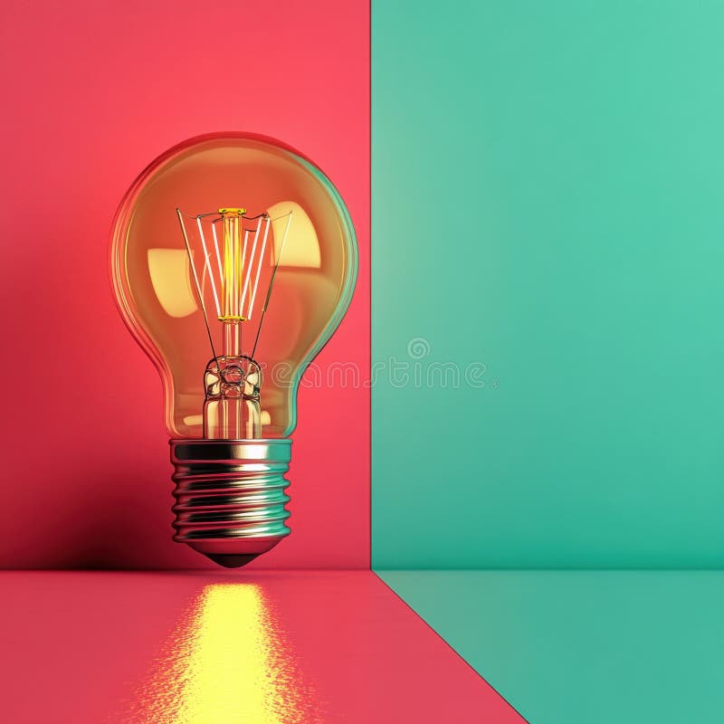 A Glowing Light Bulb Against a Split Red and Teal Background Symbolizes ...