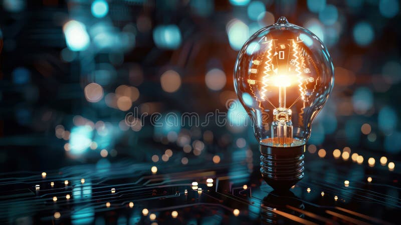Glowing Light Bulb with AI Circuits Symbolizing Innovative Stock ...