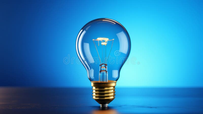 Glowing Light Bulb on Blue Background Stock Photo - Image of closeup ...