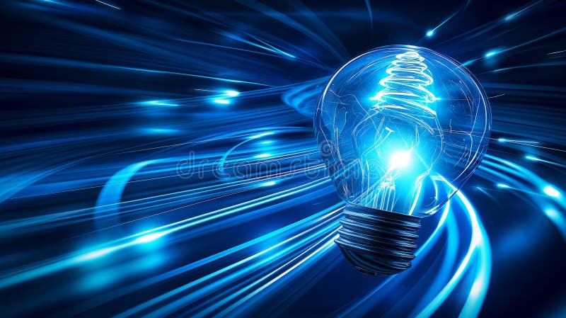 Glowing Light Bulb with Blue Energy Streaks Stock Photo - Image of ...