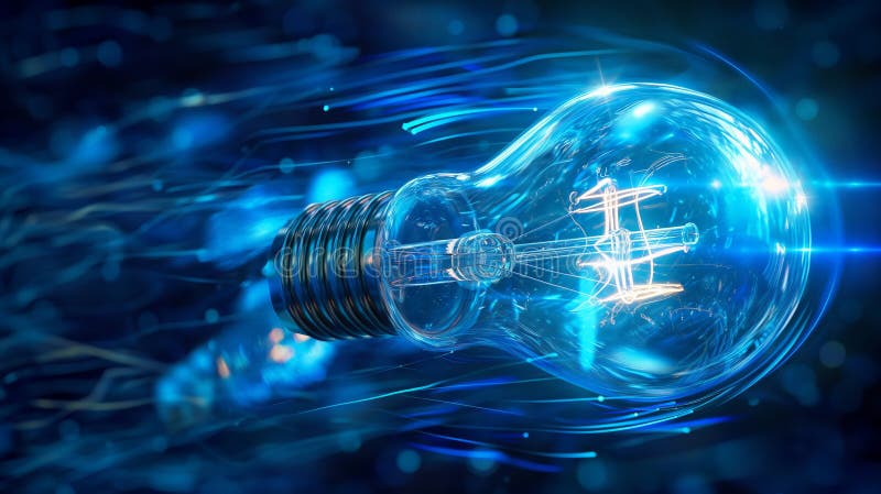 Glowing Light Bulb with Blue Energy Streaks Stock Image - Image of ...