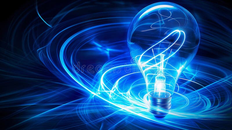 Glowing Light Bulb with Blue Energy Swirls Stock Image - Image of ...