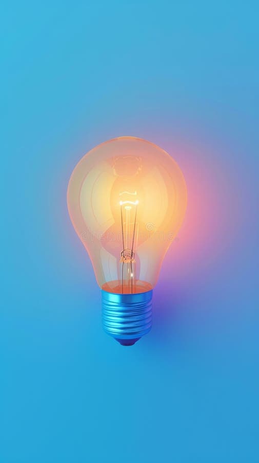 Glowing Light Bulb on a Blue Gradient Background Stock Image - Image of ...