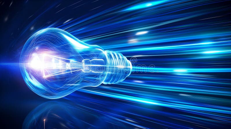 Glowing Light Bulb with Blue Streaks Stock Image - Image of design ...
