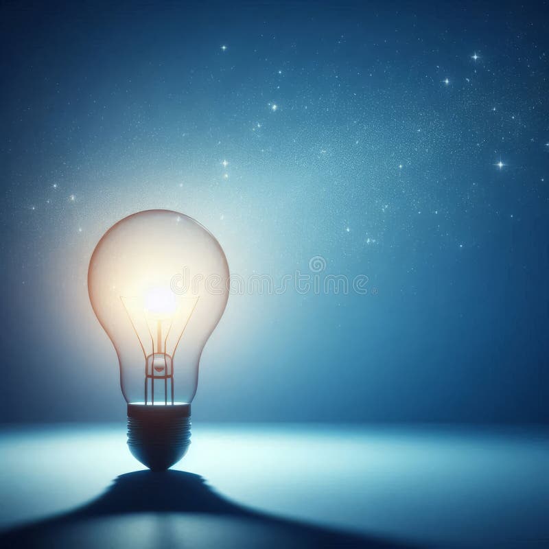 Glowing Light Bulb on Blue Surface with Starry Sky Background ...