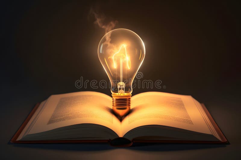 Glowing Light Bulb on Book. Knowledge Concept Stock Illustration ...