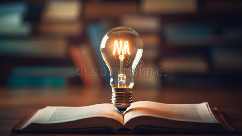Glowing Light Bulb on a Book, Power of Knowledge, Wisdom from Reading ...