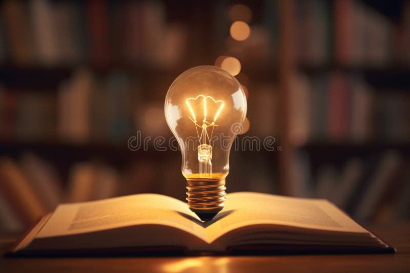 Glowing Light Bulb on a Book, Power of Knowledge, Wisdom from Reading ...