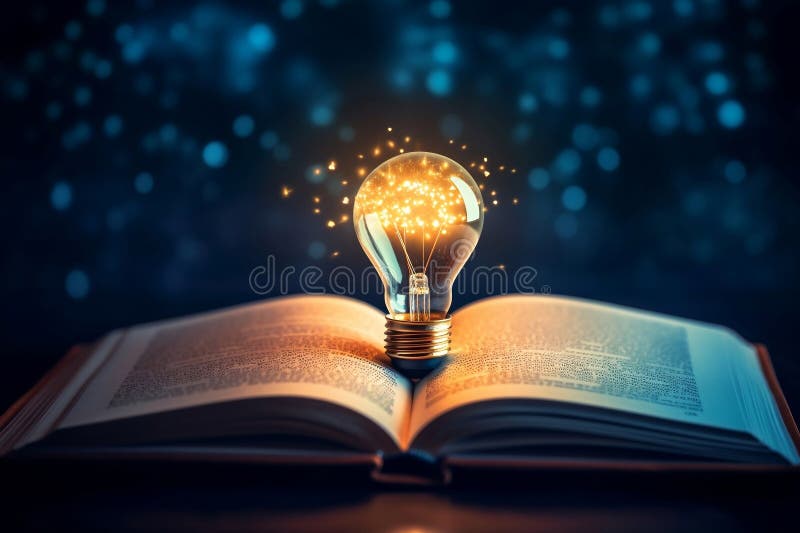 Glowing Light Bulb on a Book, Power of Knowledge, Wisdom from Reading ...