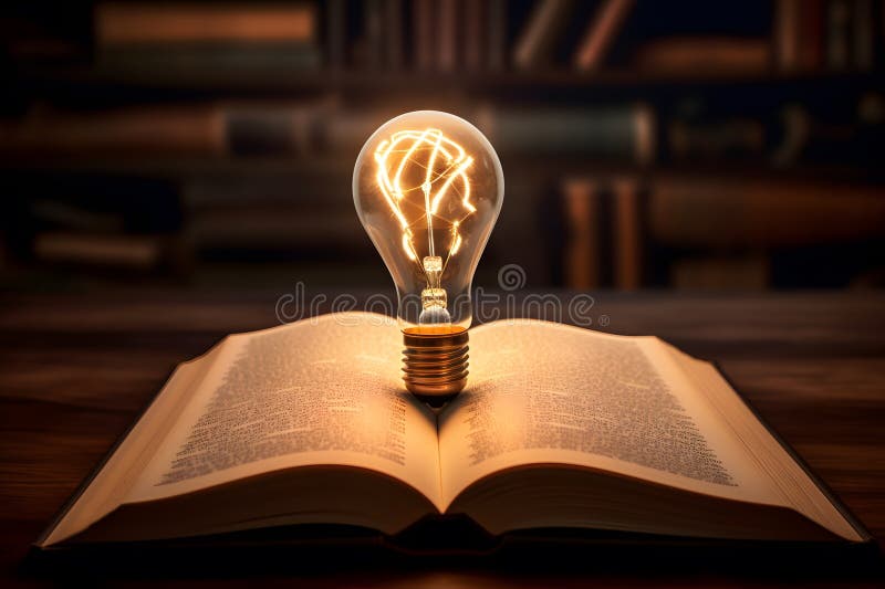 Glowing Light Bulb on Book. Self Learning or Education Knowledge Stock ...