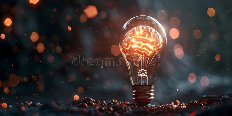 A Glowing Light Bulb with a Brain Inside Symbolizes Innovative Thinking ...