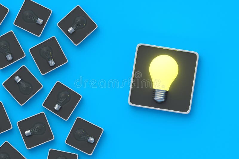 Glowing Light Bulb on Button. Idea Concept Stock Illustration ...