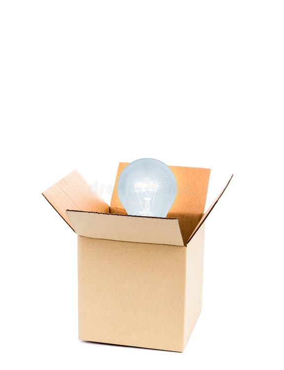 Glowing Light Bulb in Cardboard Box Stock Image - Image of illuminated ...