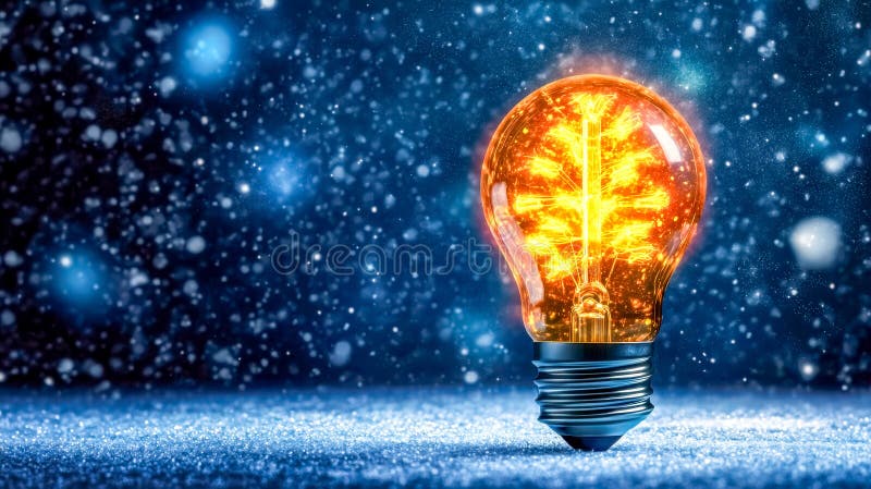 Glowing Light Bulb with Christmas Tree Filament Emits Warm Light during ...