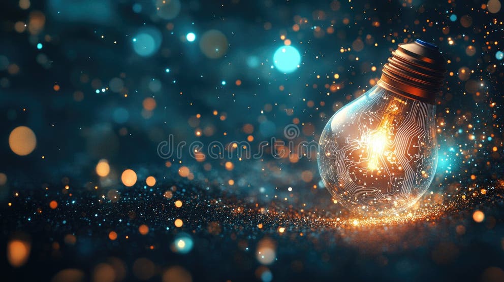 Glowing Light Bulb with Circuit Pattern Amidst Sparkling Particles ...