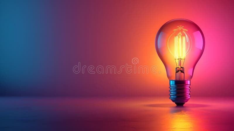 Glowing Light Bulb with Colorful Gradient Background - Concept of ...