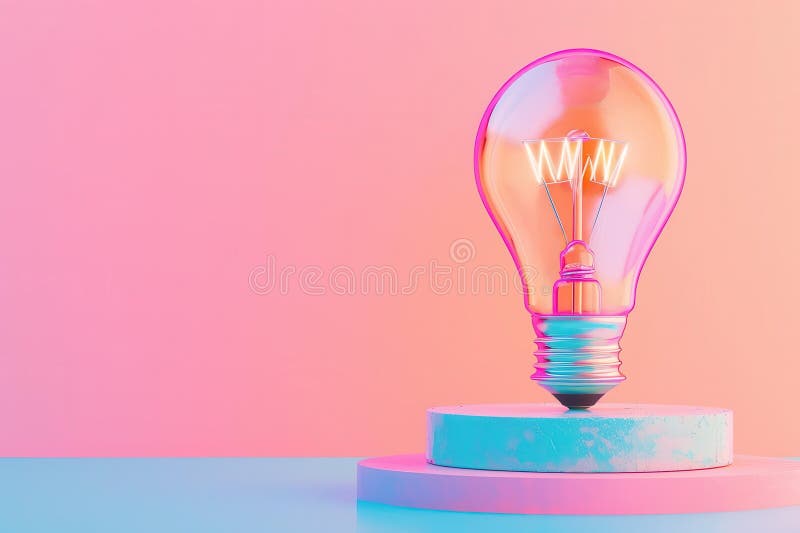 A Glowing Light Bulb on a Colorful Platform, Symbolizing New Ideas and ...