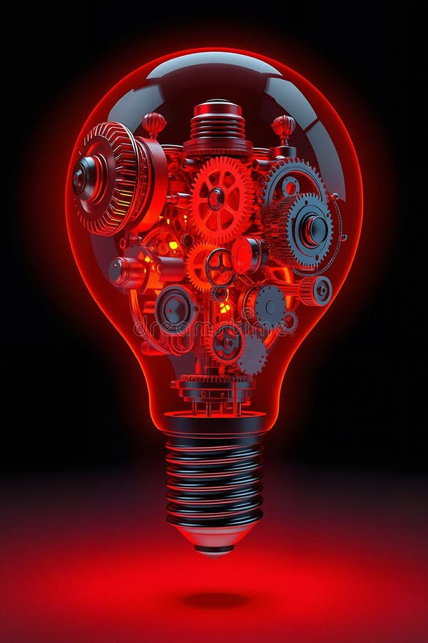 Glowing Light Bulb with Complex Mechanical Gears Inside, Industrial ...
