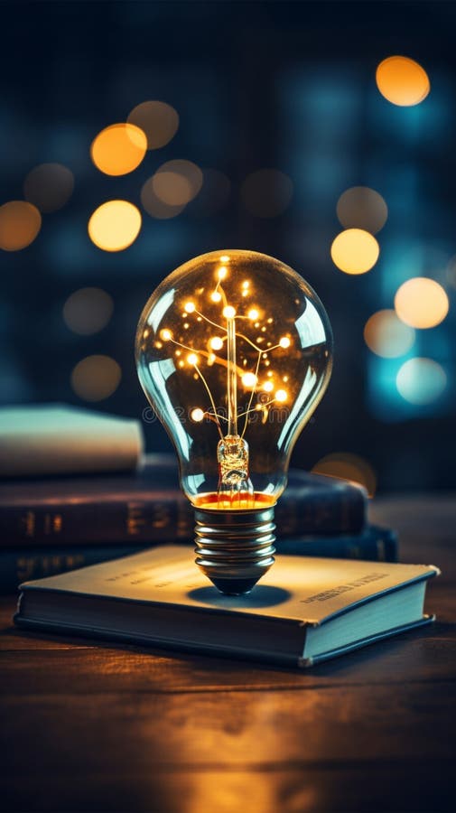 Glowing Light Bulb with Creativity Twinkling Lights on a Book Ideas for ...