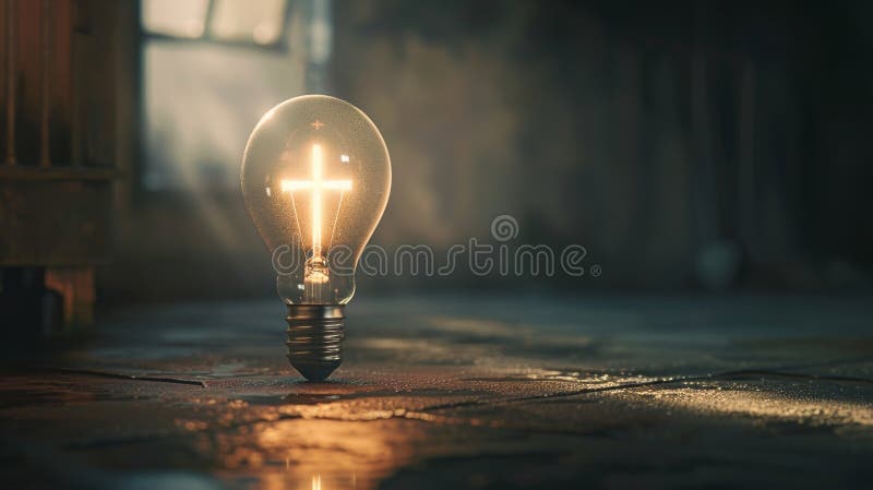 Glowing Light Bulb with a Cross Inside Stock Photo - Image of glass ...