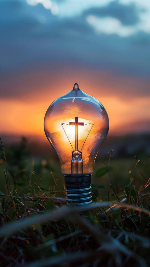 Glowing Light Bulb with a Cross Inside Stock Image - Image of electric ...