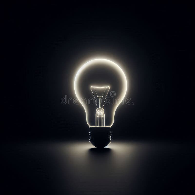 Glowing Light Bulb on Dark Background with Soft Reflection on Surface ...
