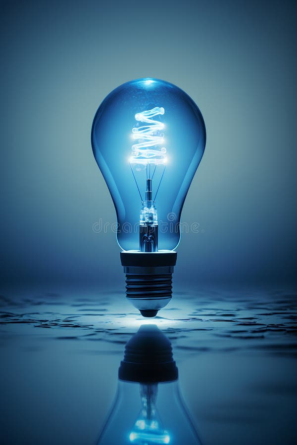 Glowing Light Bulb on a Dark Blue Background. 3d Rendering Stock ...