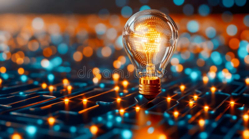 Illuminated Light Bulb Sitting on a Circuit Board Serves As a Powerful ...