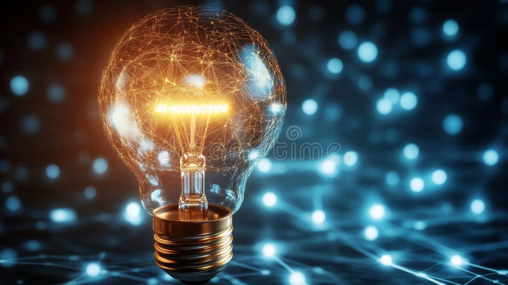 Glowing Light Bulb with Digital Network, Concept of Innovation ...