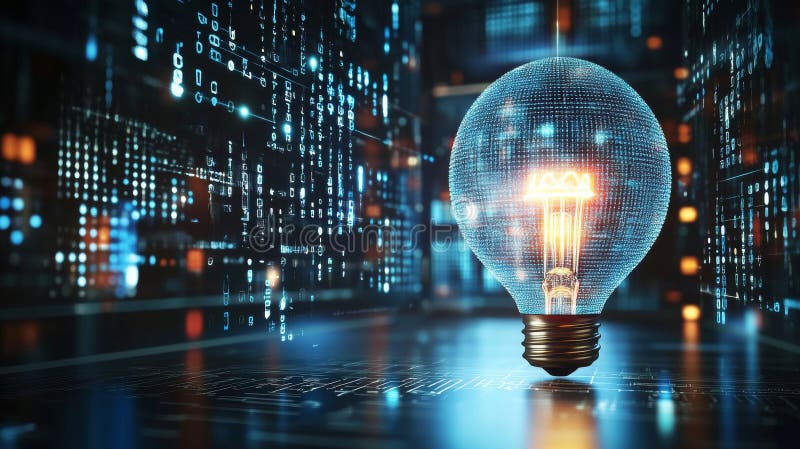 Glowing Light Bulb with Digital Network Connection, Concept of ...