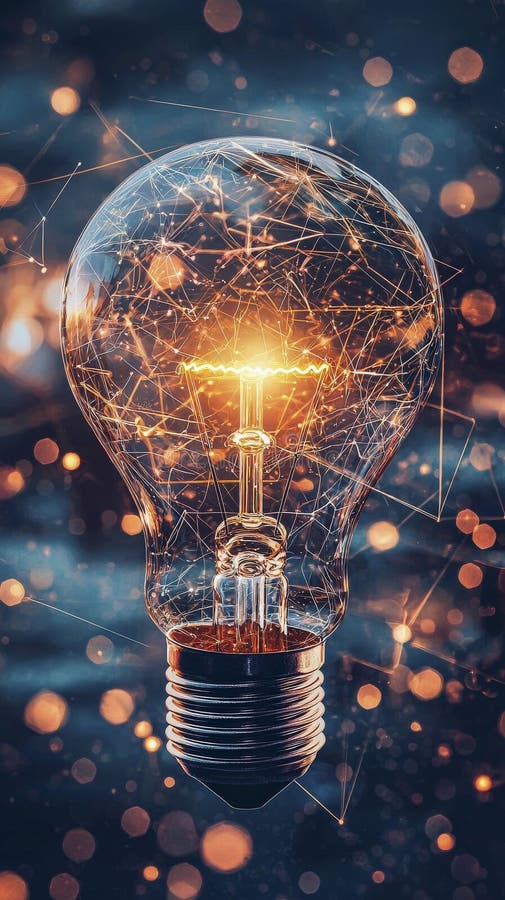 Glowing Light Bulb with Digital Network Design Stock Illustration ...