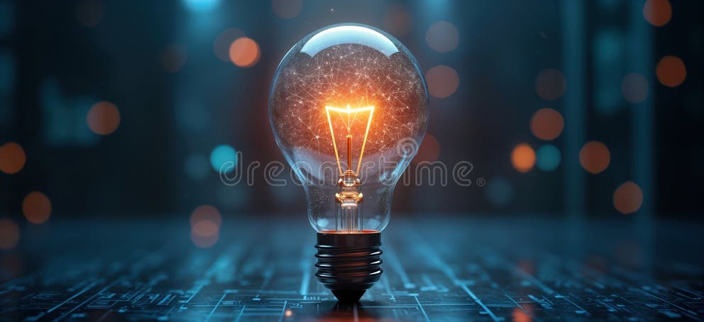 Glowing Light Bulb with Digital Network Inside. Futuristic Tech Concept ...