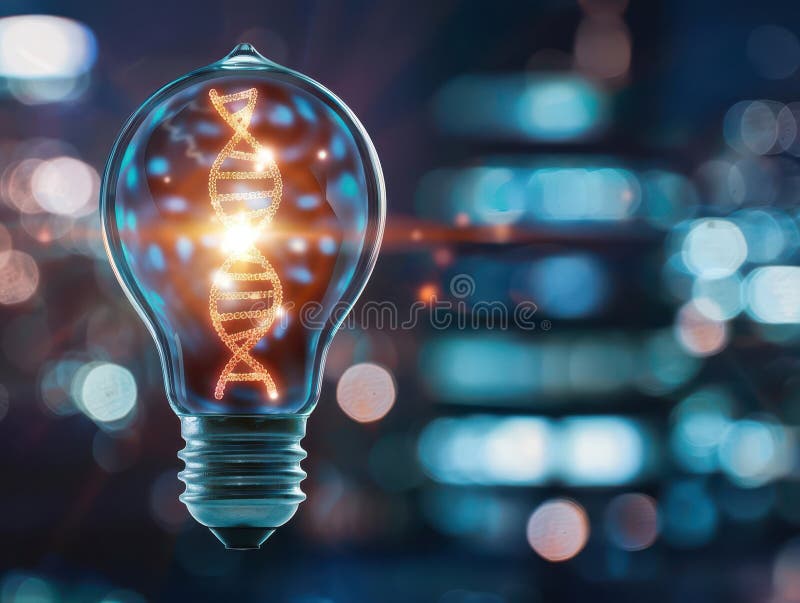 A Glowing Light Bulb with a DNA Helix Inside, Representing the Future ...