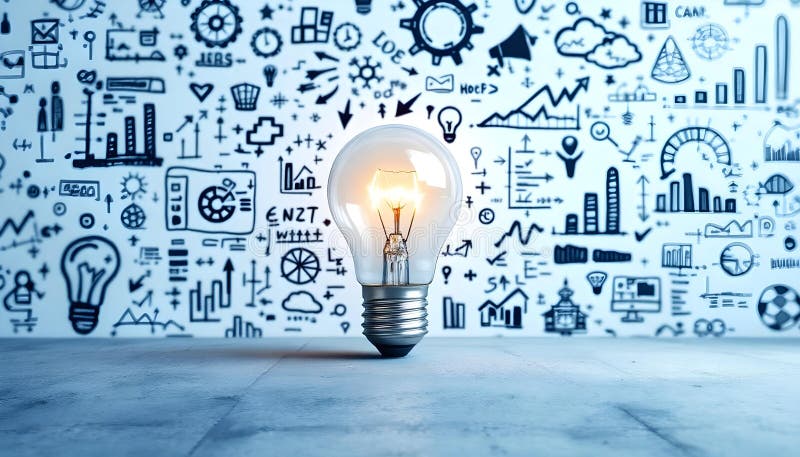 Glowing Light Bulb with Doodles Symbolizing Innovation Ideas Creativity ...