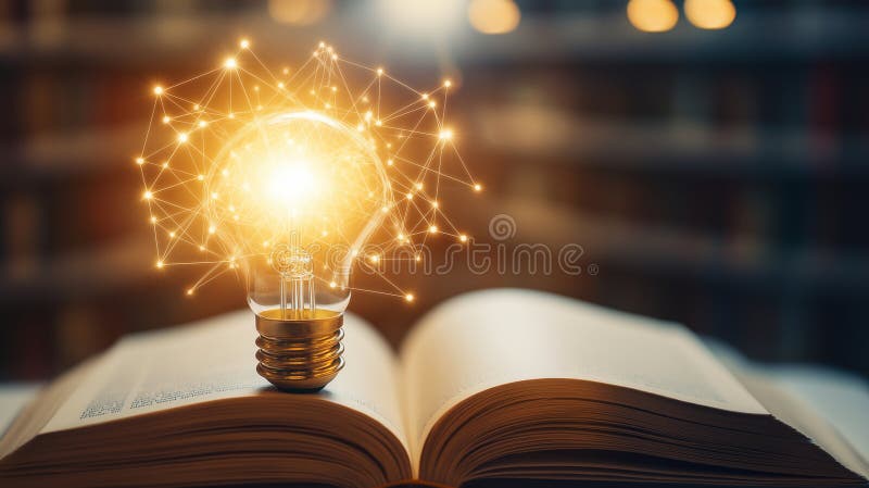 Glowing Light Bulb Effect Illuminates Open Book Symbolizing Creativity ...