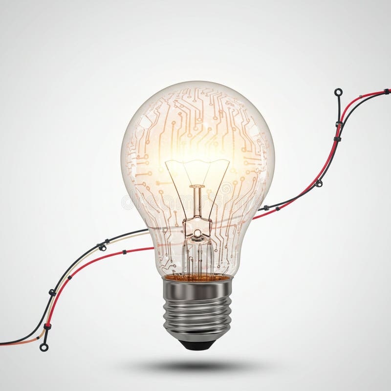 A Glowing Light Bulb with Embedded Circuit Patterns Symbolizes ...