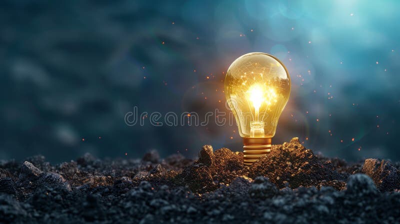 A Glowing Light Bulb Emerging from Dark Ground, Symbolizing Innovation ...