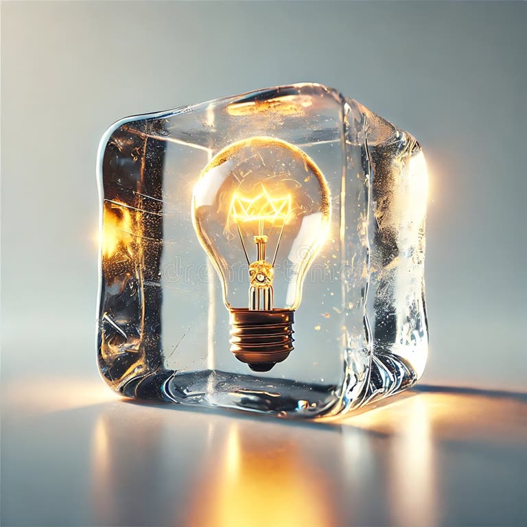 Glowing Light Bulb Encased in Ice Cube Symbolizing Creativity and ...