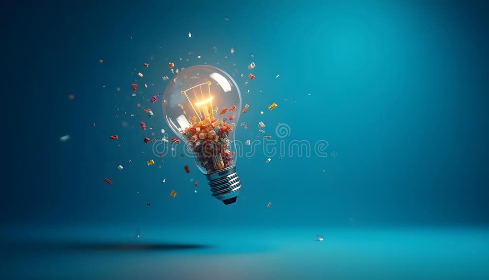 Glowing Light Bulb Exploding into Colorful Gears Symbolizing Burst of ...