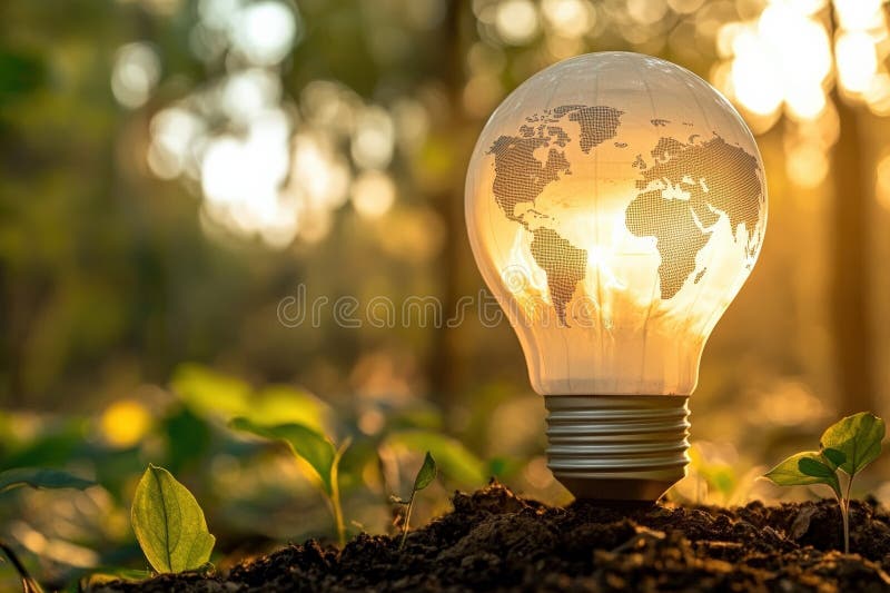 Light Bulb World Map Symbolizing Sustainable Energy Environmental ...