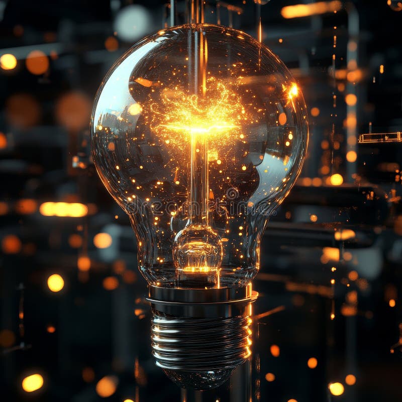 A Glowing Light Bulb with a Glowing Filament Inside Stock Illustration ...