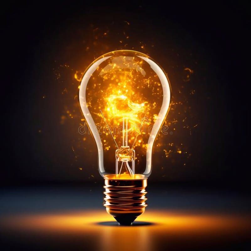 Glowing Light Bulb with Fire Inside. Energy Bottling of Light. Energy ...