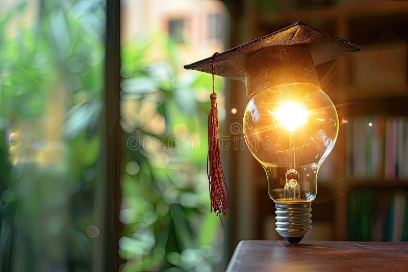 Glowing Light Bulb with Graduation Cap Symbolizing Knowledge and ...