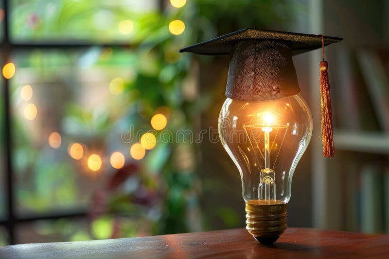 Glowing Light Bulb with Graduation Cap Symbolizing Knowledge and ...