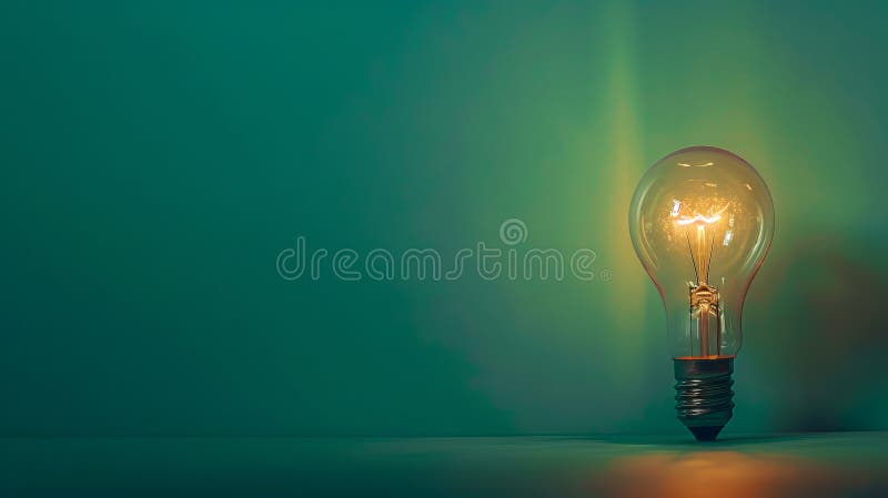 Glowing Light Bulb on Green Background. Concept of Innovation, Energy ...