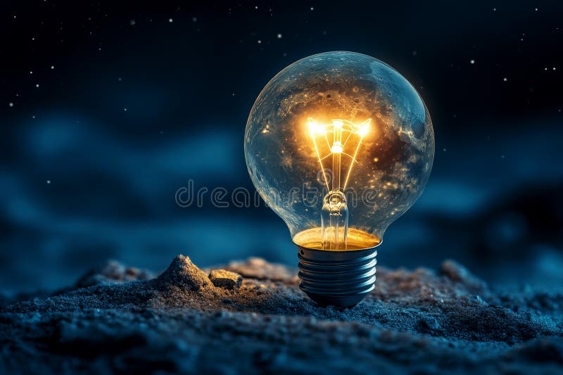 A Glowing Light Bulb on Ground Emits a Soft Yellow Light, Symbolizing ...