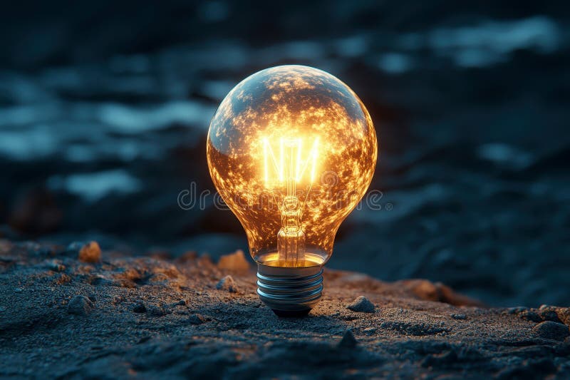 Glowing Light Bulb Ground Emits Soft Yellow Symbolizing Innovation ...