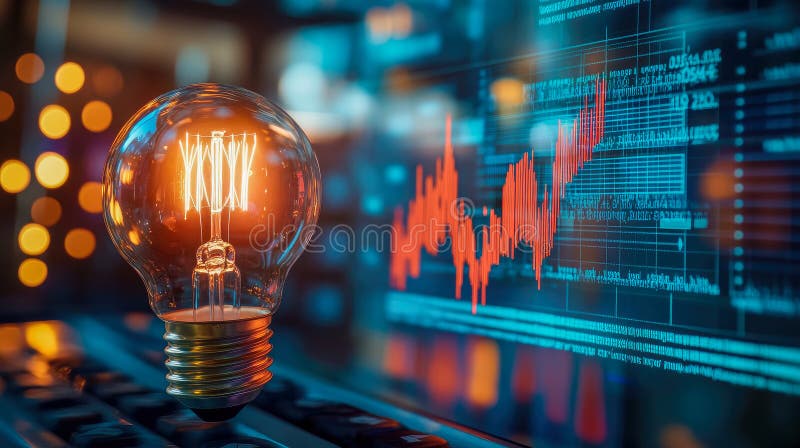 A Glowing Light Bulb with the Growth Graph of the Business Virtual ...